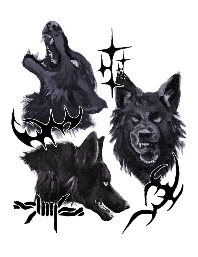 Black Wolf Gothic Wall Art Poster Dark Wolf Illustration Grunge Tattoo ...