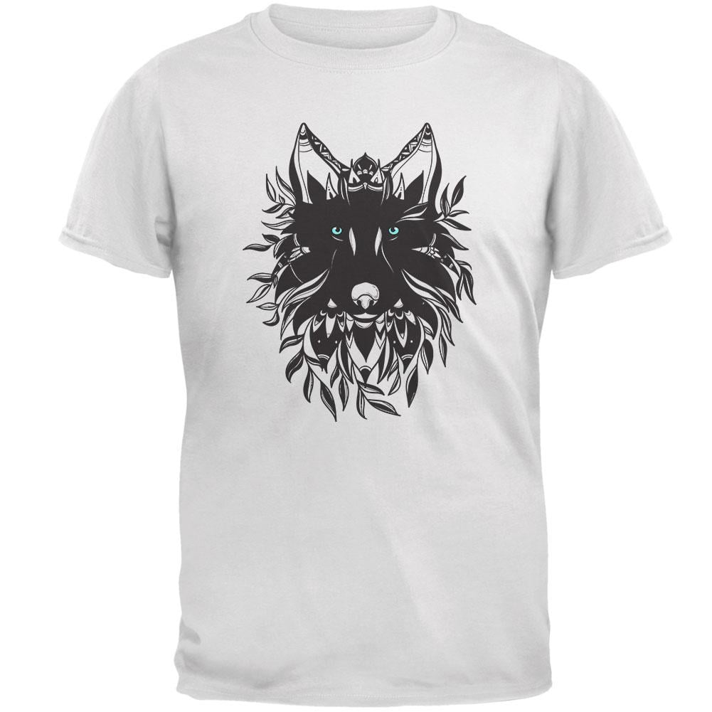 Black Wolf Line Art Mens T Shirt White 2XL - Walmart.com