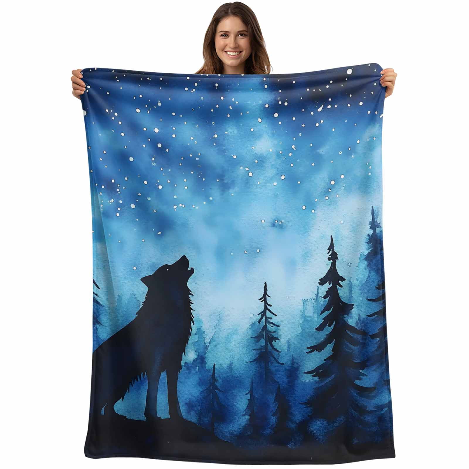 Black Wolf Night Blanket Soft Cozy Warm Throw Blanket for Couch, Plush ...