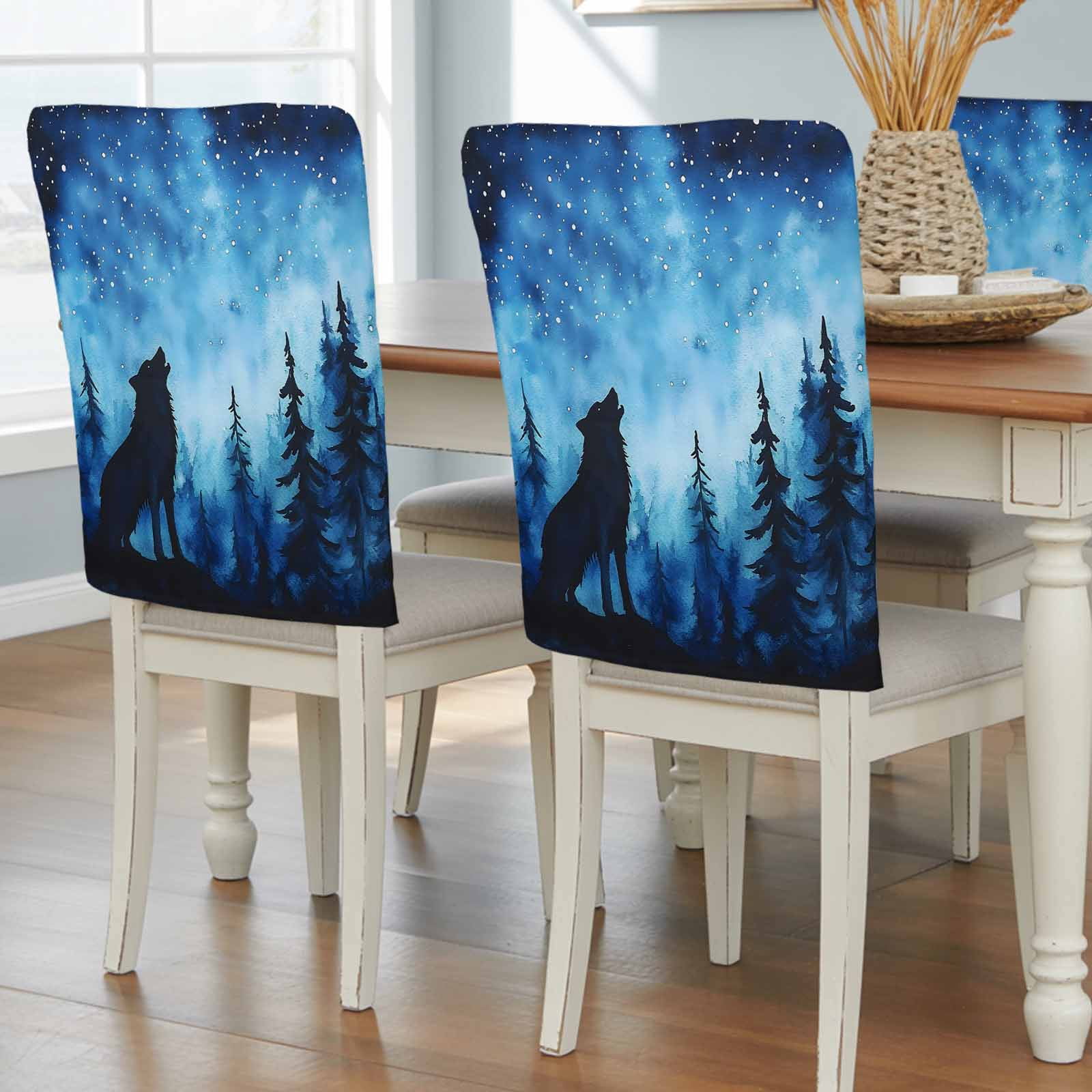 Black Wolf Night Chair Back Covers, Abstract Forest Silhouette Starry ...