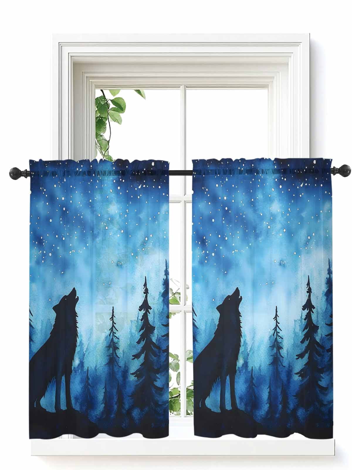 Black Wolf Night Curtains 45 Inch Length, Sheer Curtains for Bedroom ...