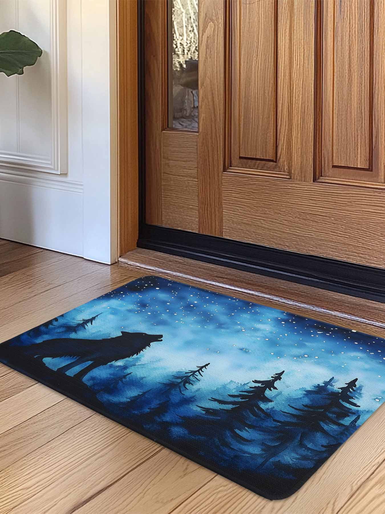 Black Wolf Night Door Mat Indoor Outdoor Entrance, Non Slip Small Rug ...