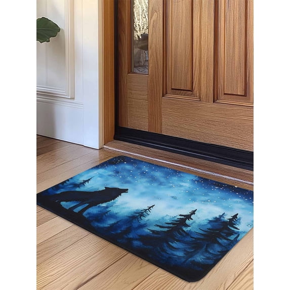 Black Wolf Night Door Mat Indoor Outdoor Entrance, Non Slip Small Rug ...