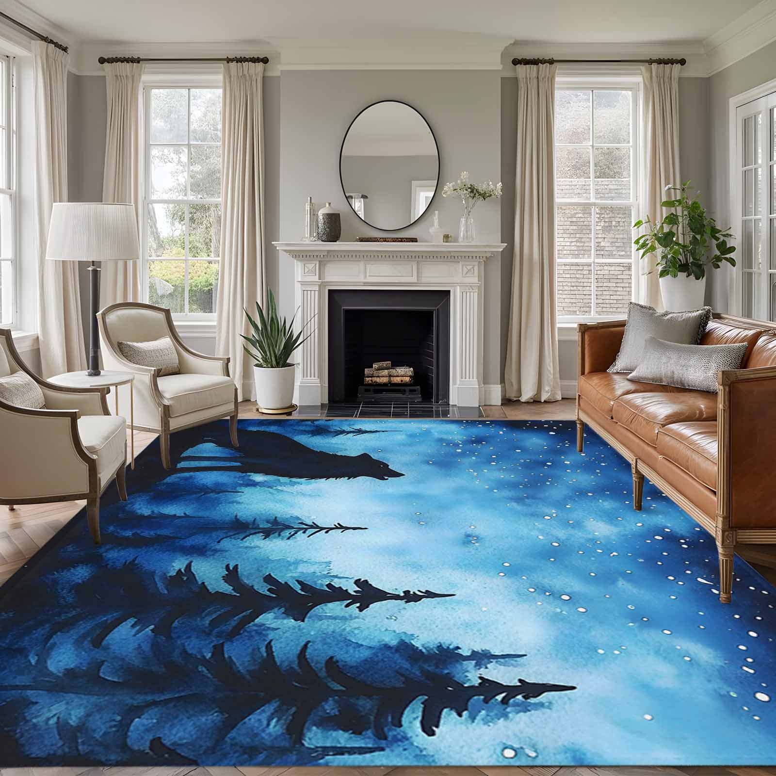 Black Wolf Night Large Area Rug 8x10 FT, Non Slip Living Room Throw ...