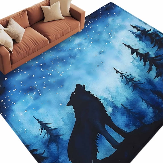 Black Wolf Night Large Area Rugs for Bedroom Living Room, Soft Non Slip ...