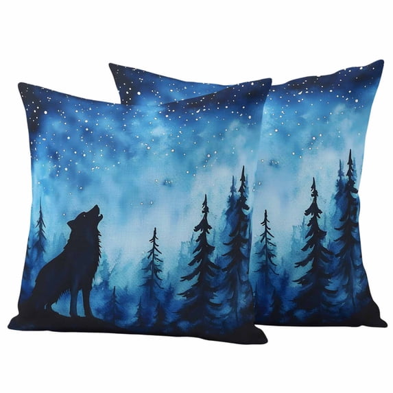 Black Wolf Night Outdoor Pillow Covers 24"x24" Set of 2,Waterproof ...