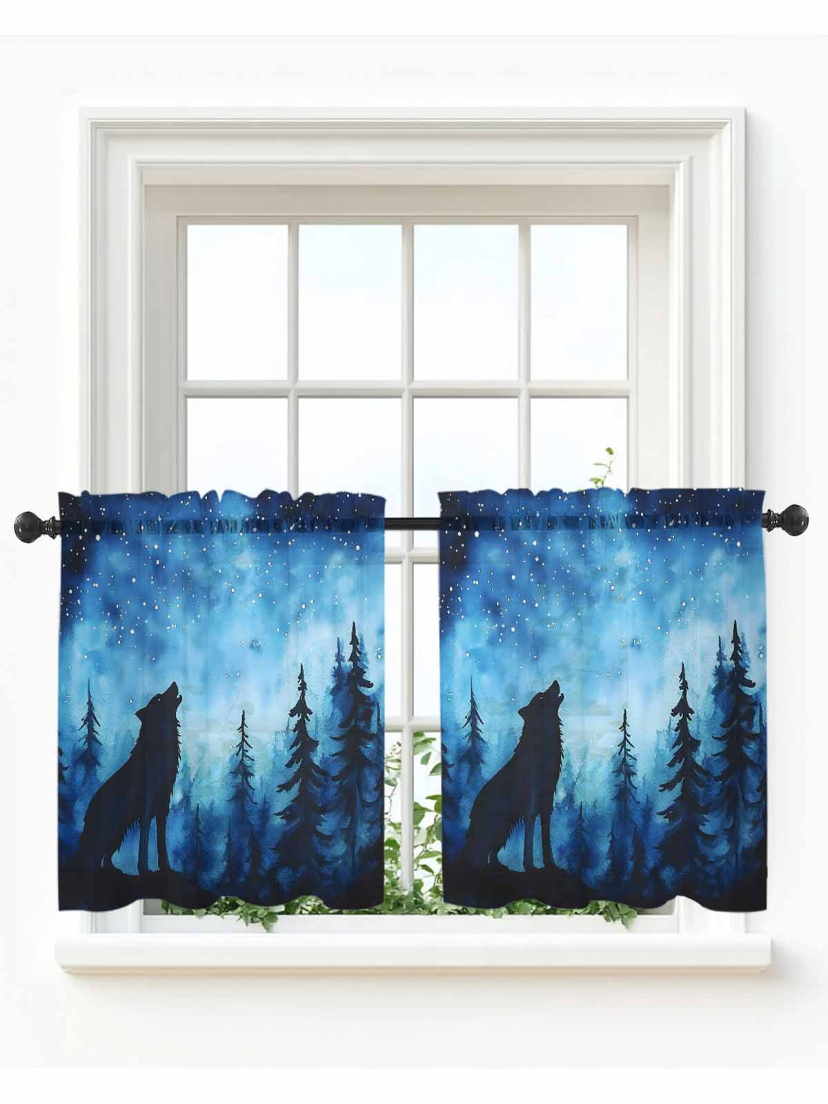 Black Wolf Night Tier Curtains 36 Inch Length,Sheer Curtains for ...