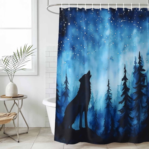 Black Wolf Night Waterproof Fabric Shower Curtain,Abstract Forest ...