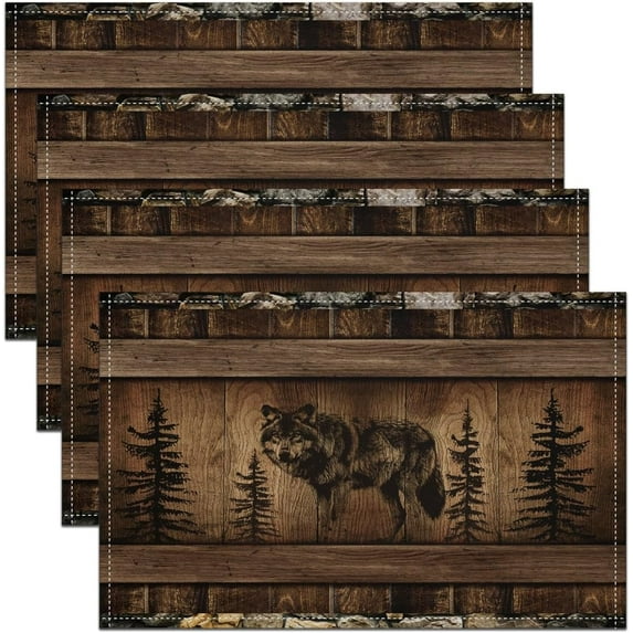 Black Wolf Set of 4 Place Mats 12x18 Inch,Wildlife Wolf Table Mats for ...