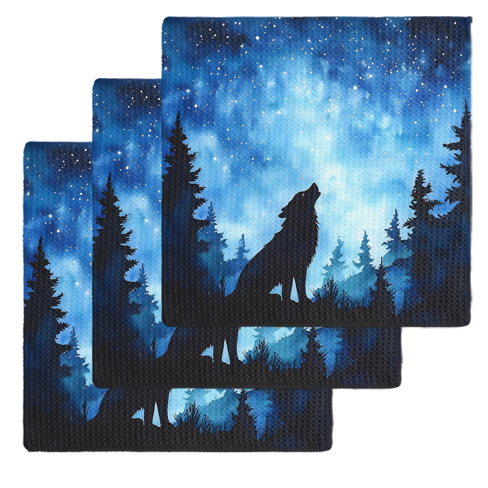 Black Wolf Silhouette Kitchen Dish Towels for Drying Dishes Set of 3 ...