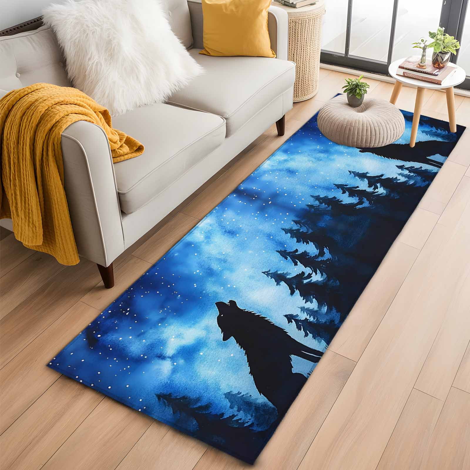 Black Wolf Silhouette Kitchen Runner Rug 2x6 Washable Runners for ...