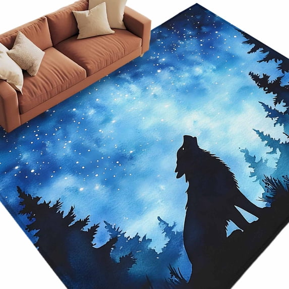 Black Wolf Silhouette Large Area Rugs for Bedroom Living Room, Soft Non ...