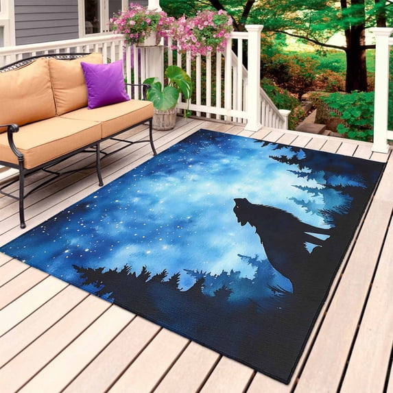 Black Wolf Silhouette Outdoor Rug 6x9 Ft, Non Slip Washable Area Rug ...