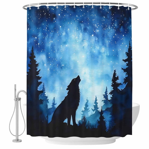 Black Wolf Silhouette Shower Curtain Set - 48" x 72" Washable Bathtub ...