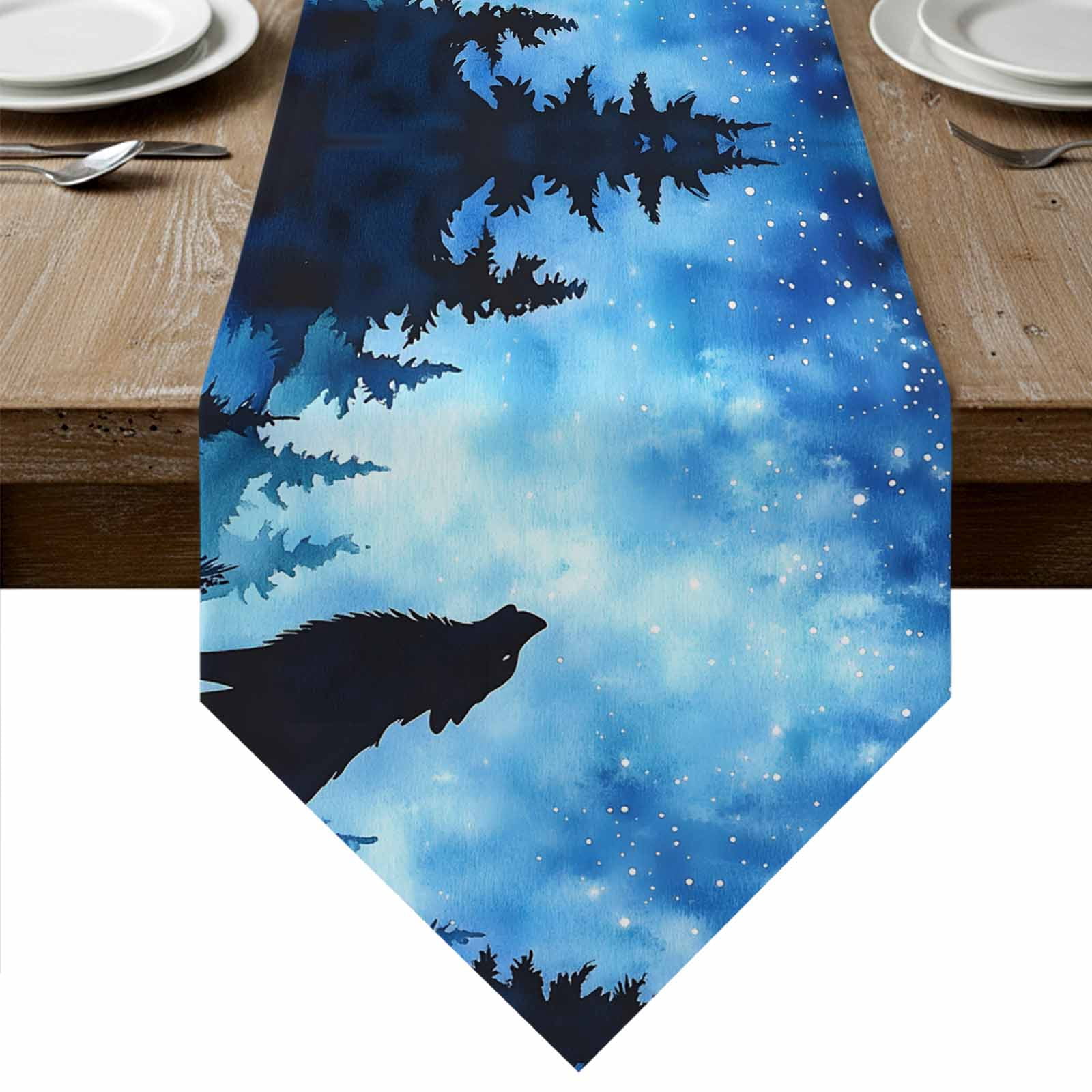 Black Wolf Silhouette Table Runner Linen Burlap Table Runner 72 Inches ...