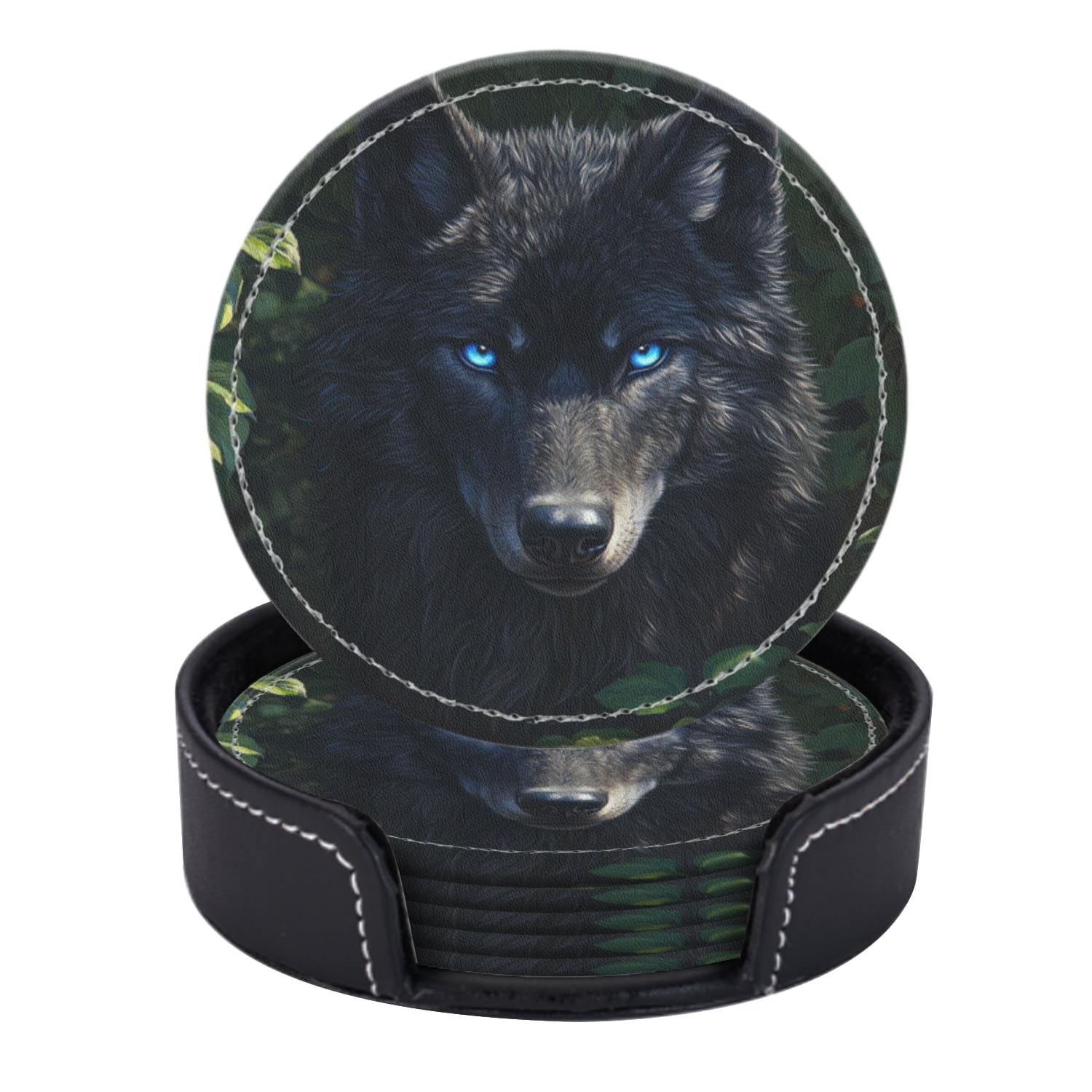 PU Leather Coasters for Drinks Bar Beer,Set of 6 with Holder,Round ...