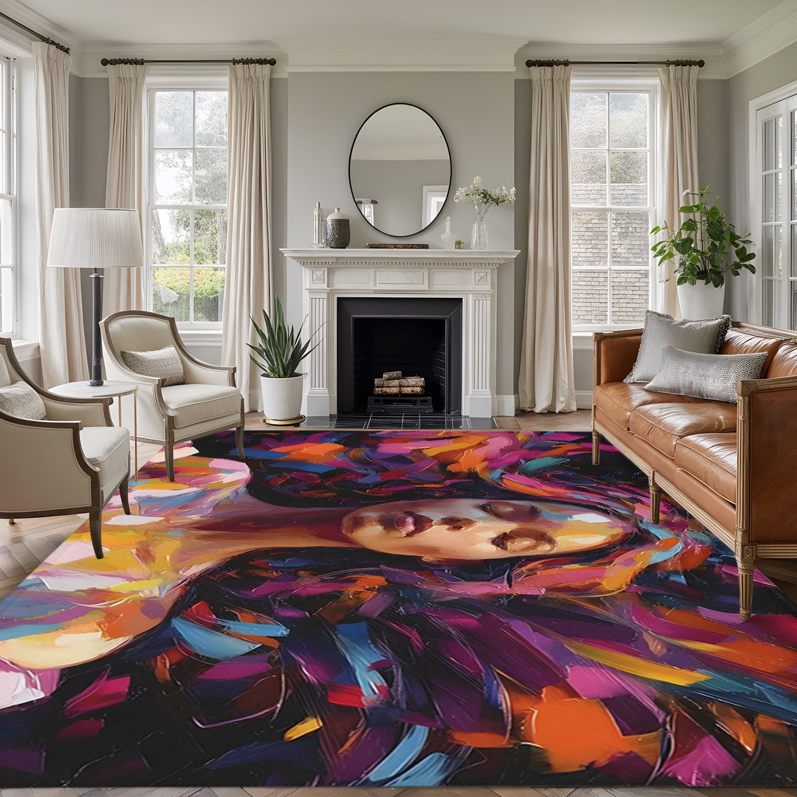 Black Woman 5'x8' Rug for Bedroom Under Queen Bed Placement, Colorful ...