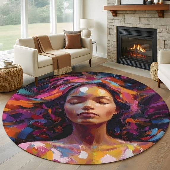 Black Woman 7FT Round Area Rugs for Living Room Colorful Abstract ...