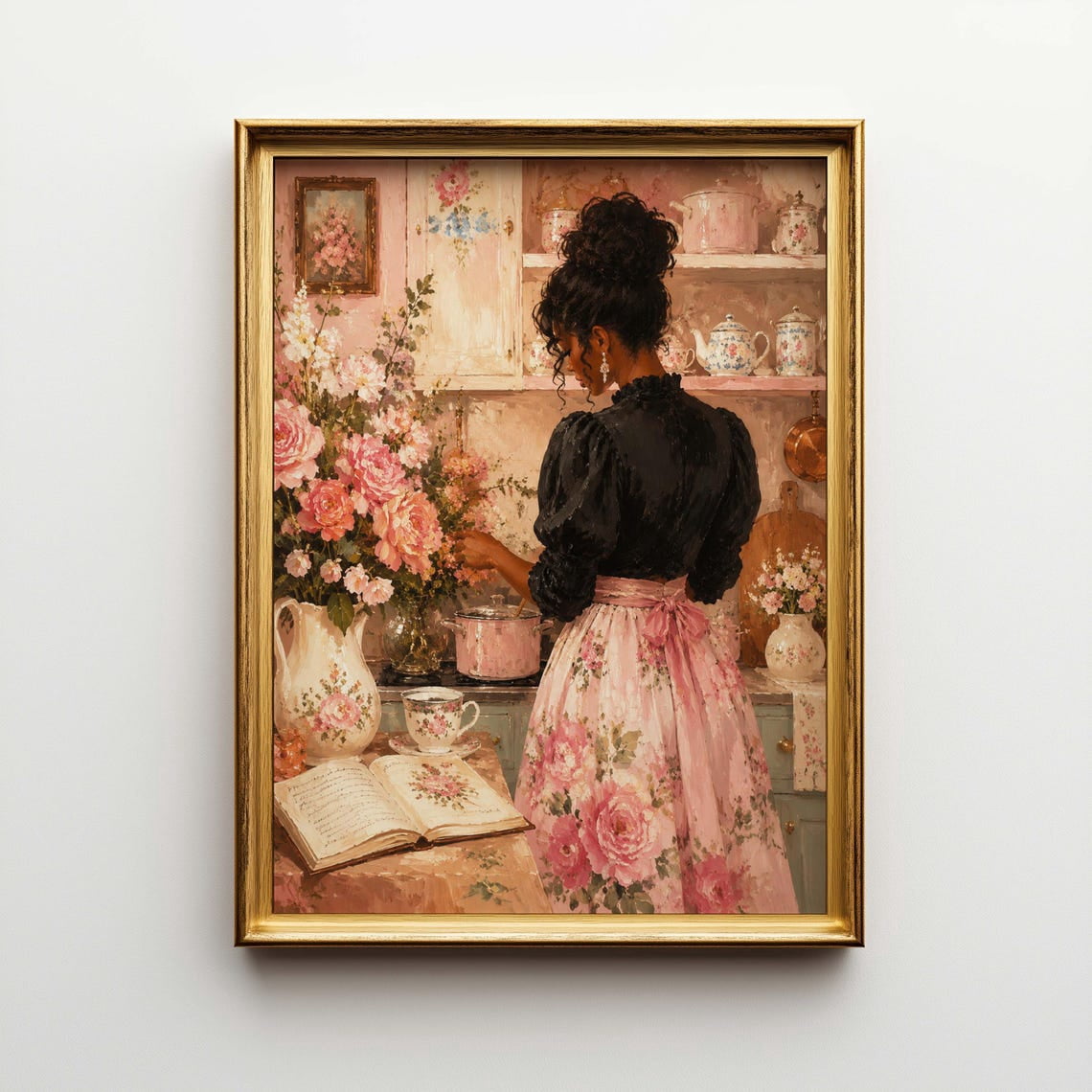Black Woman And Vintage Impressionist Cottagecore Poster Unframed Paper ...