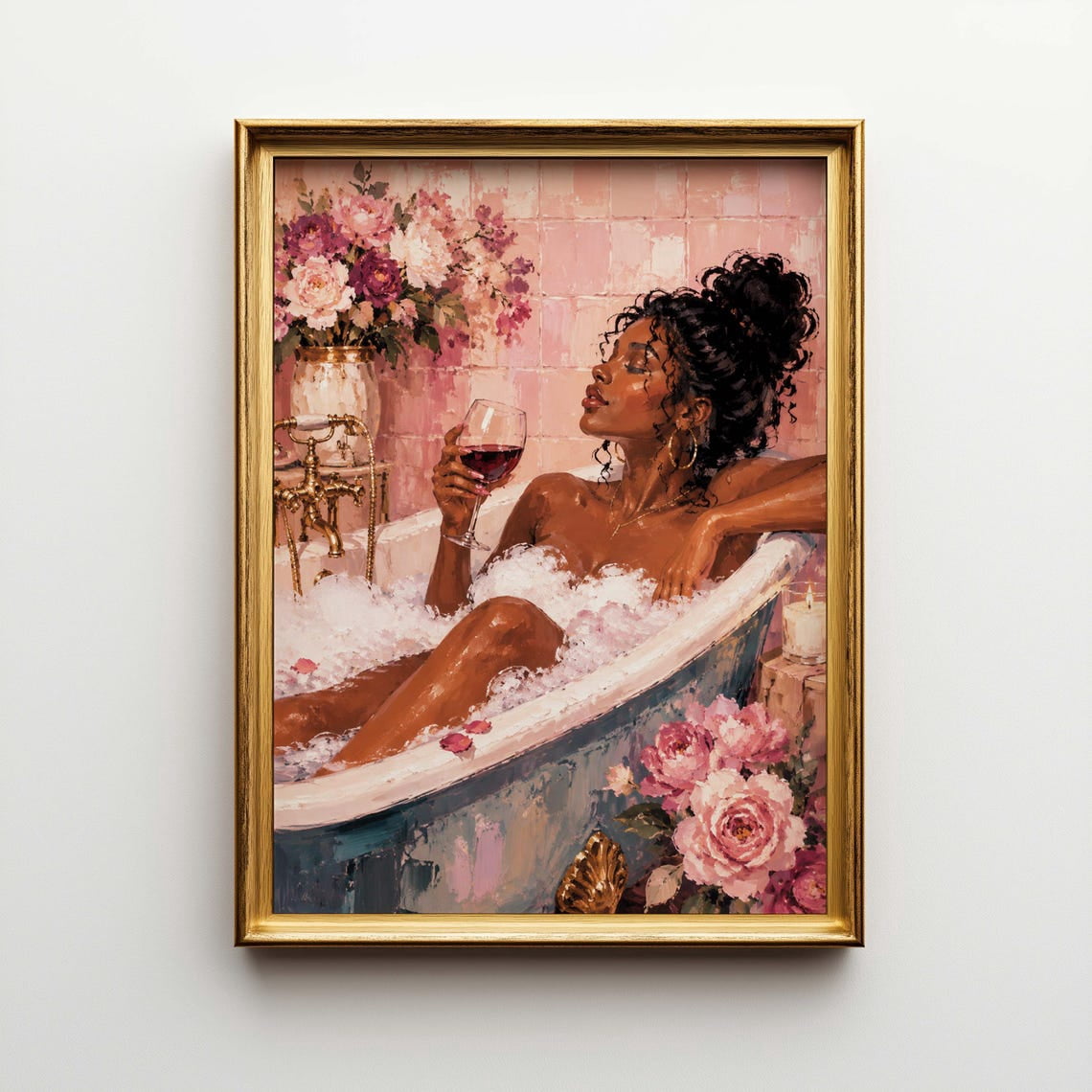 Black Woman Bath And Impressionist Spa Bathroom Poster Unframed Paper ...
