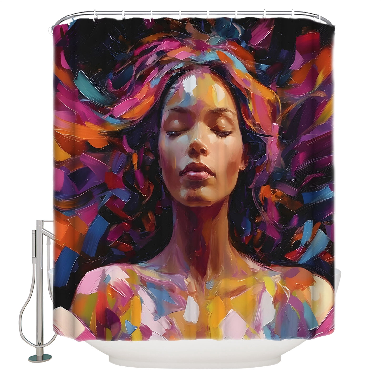 Black Woman Bathroom Shower Curtains with 12 Hooks Polyester Waterproof ...