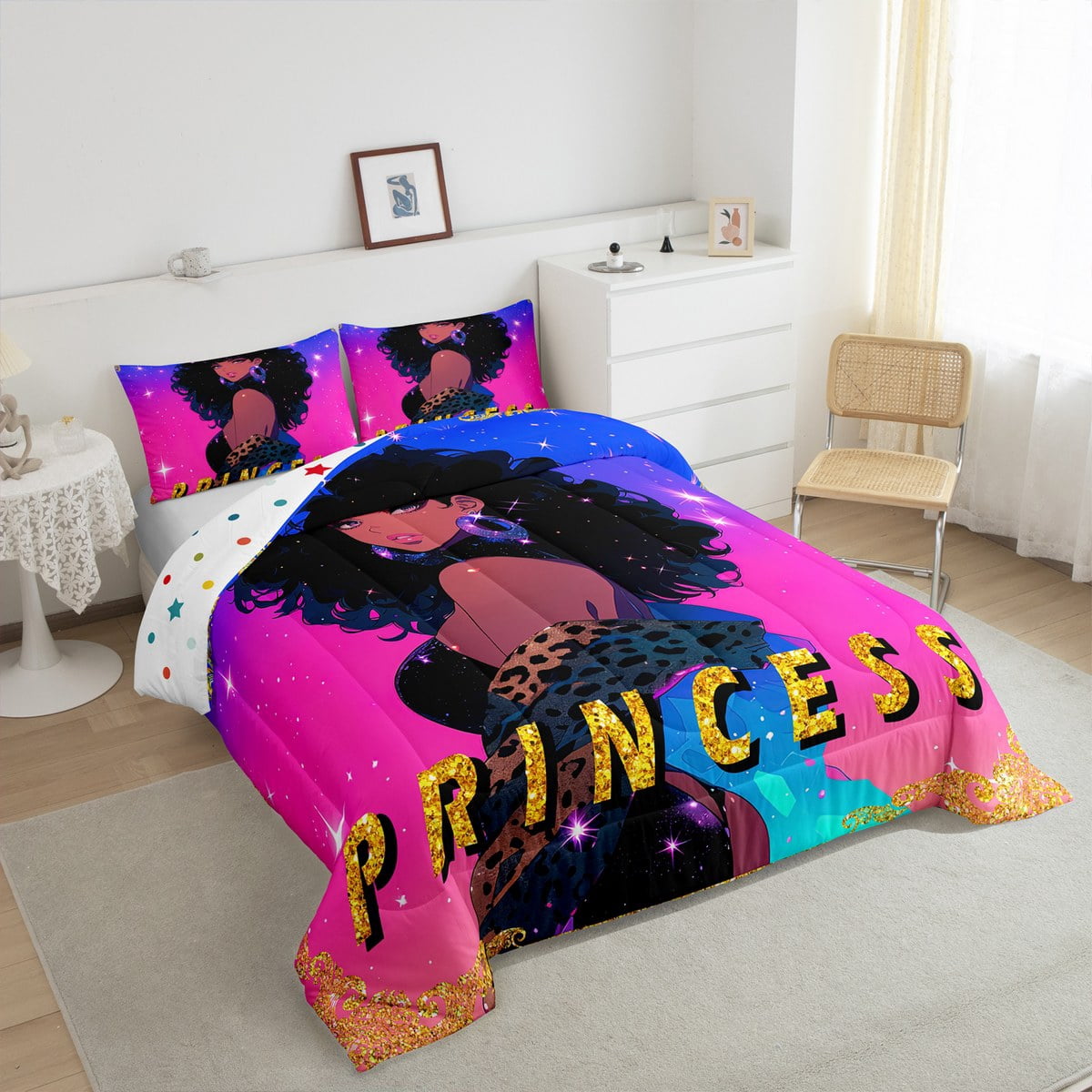 Black Woman Comforter Set King,American African Black Quilt Afro Hair ...