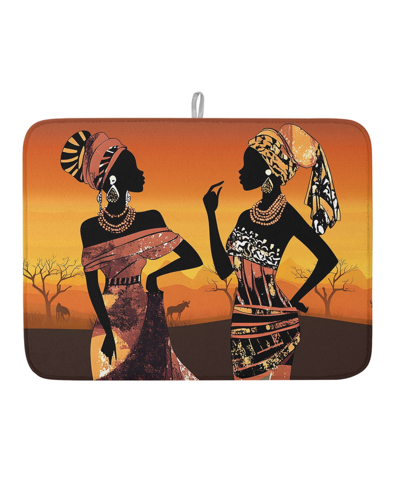 Black Woman Ethnic Style Dish Drying Mats for Kitchen Counter,Absorbent ...