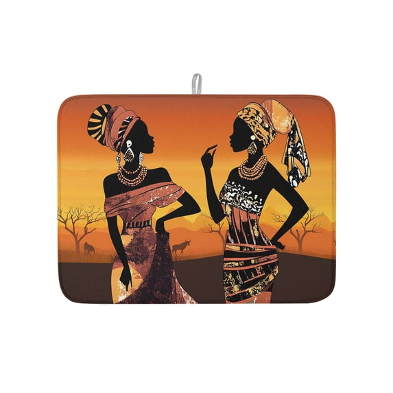 Black Woman Ethnic Style Dish Drying Mats for Kitchen Counter,Absorbent ...