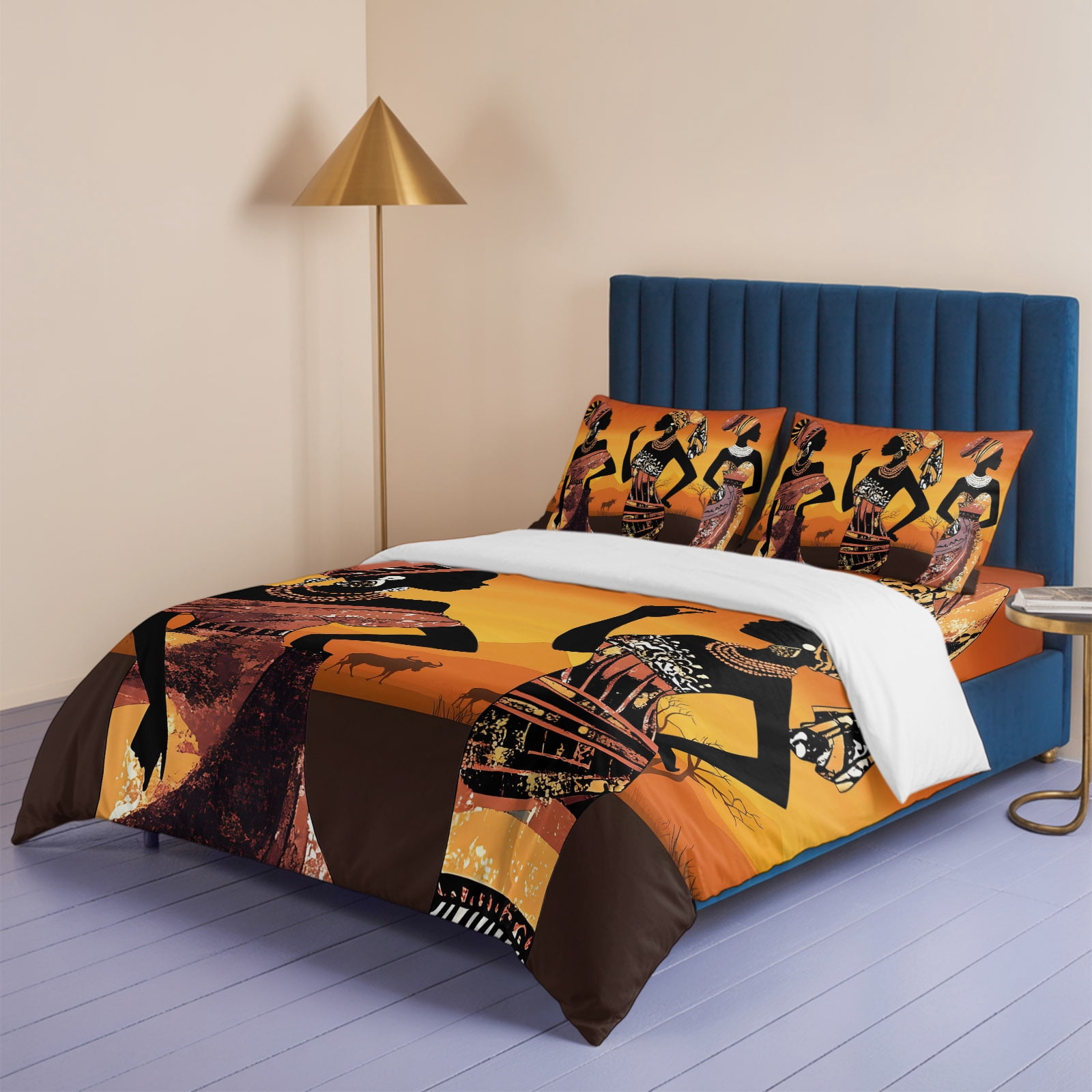 Black Woman Ethnic Style Queen Size Bed Set,Orange Gradient African ...