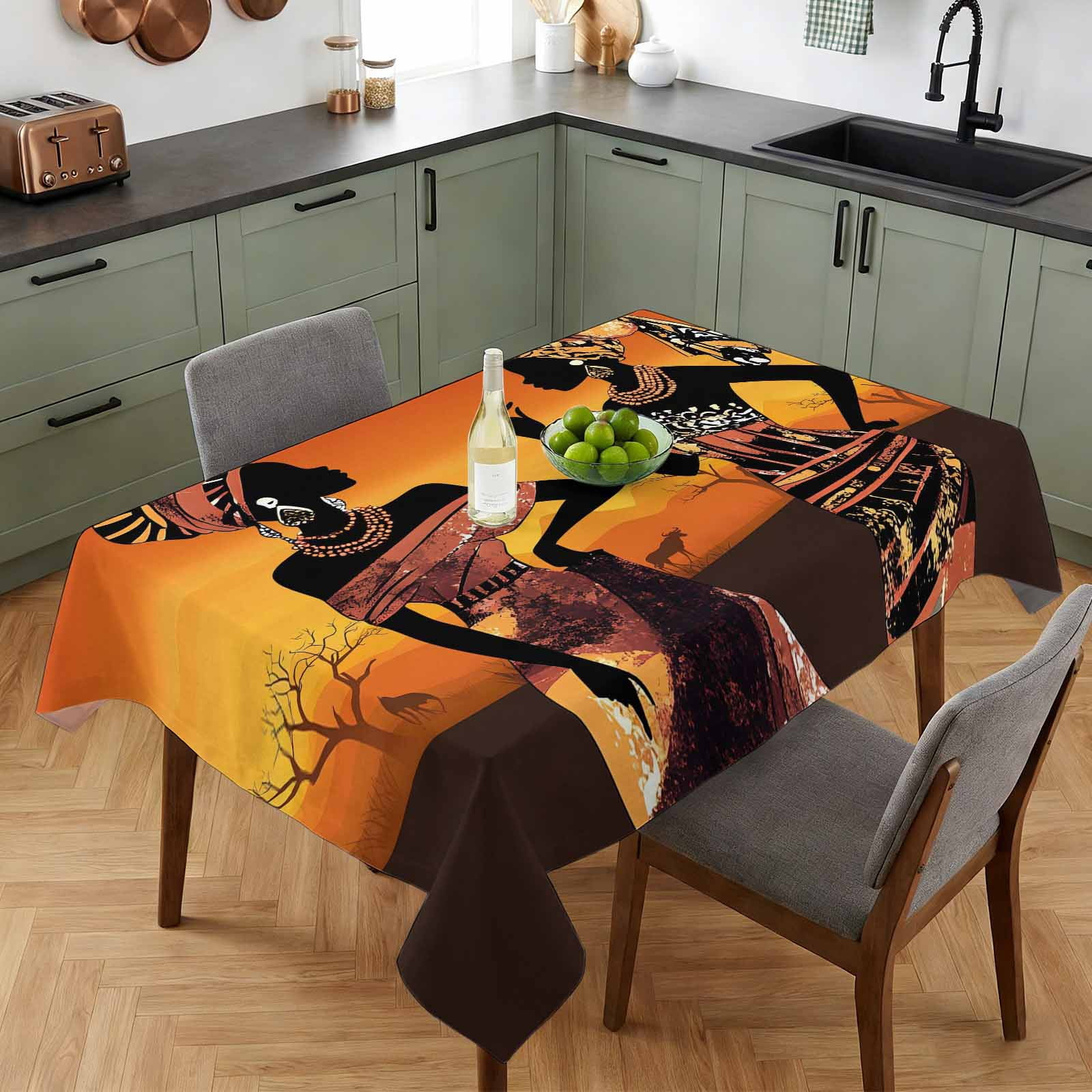 Black Woman Ethnic Style Table Cloth 52x70in, Waterproof Rectangle ...