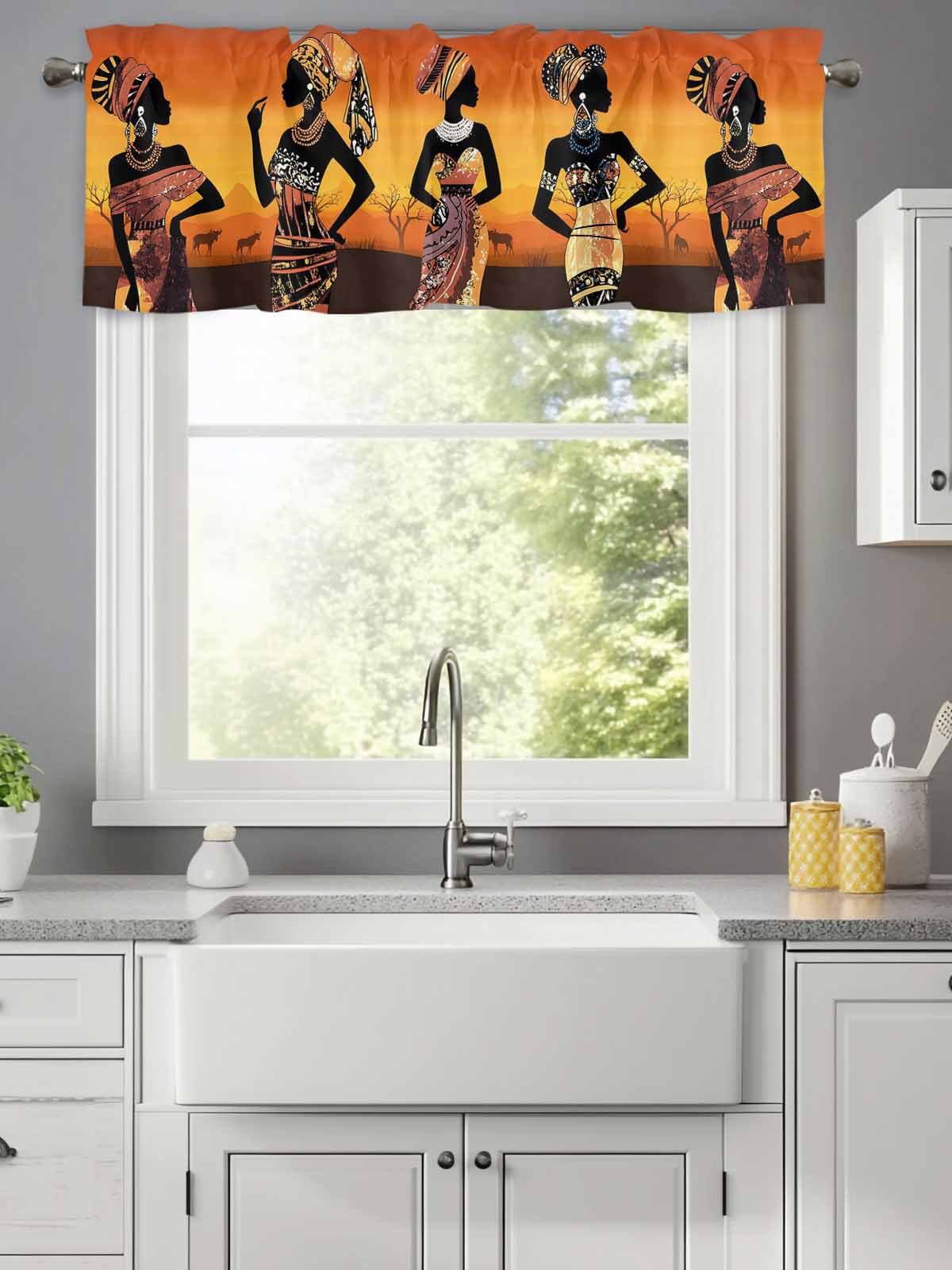 Black Woman Ethnic Style Valances for Windows,Rod Pocket Valance for ...