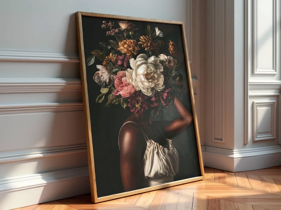Black Woman Flower Head Wall Art Print, Unframed Paper Poster 11x14in ...