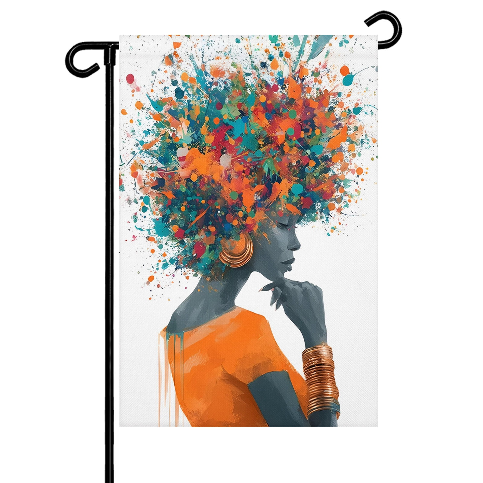 Black Woman Garden Flag 28x40 Inch African American Colorful Hair ...