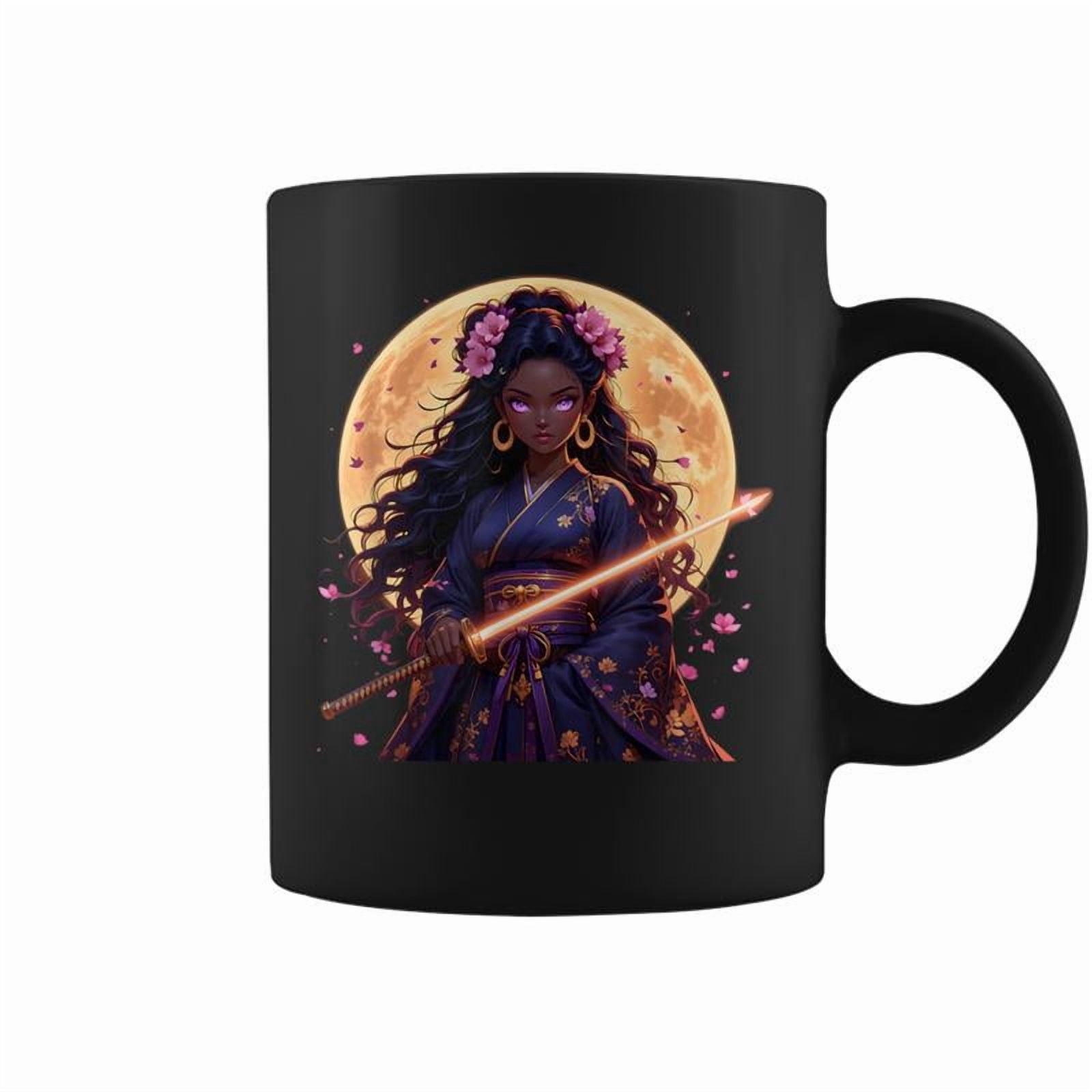 Black Woman Japanese Anime Samurai Girl Black Cat Women Coffee Mugs ...