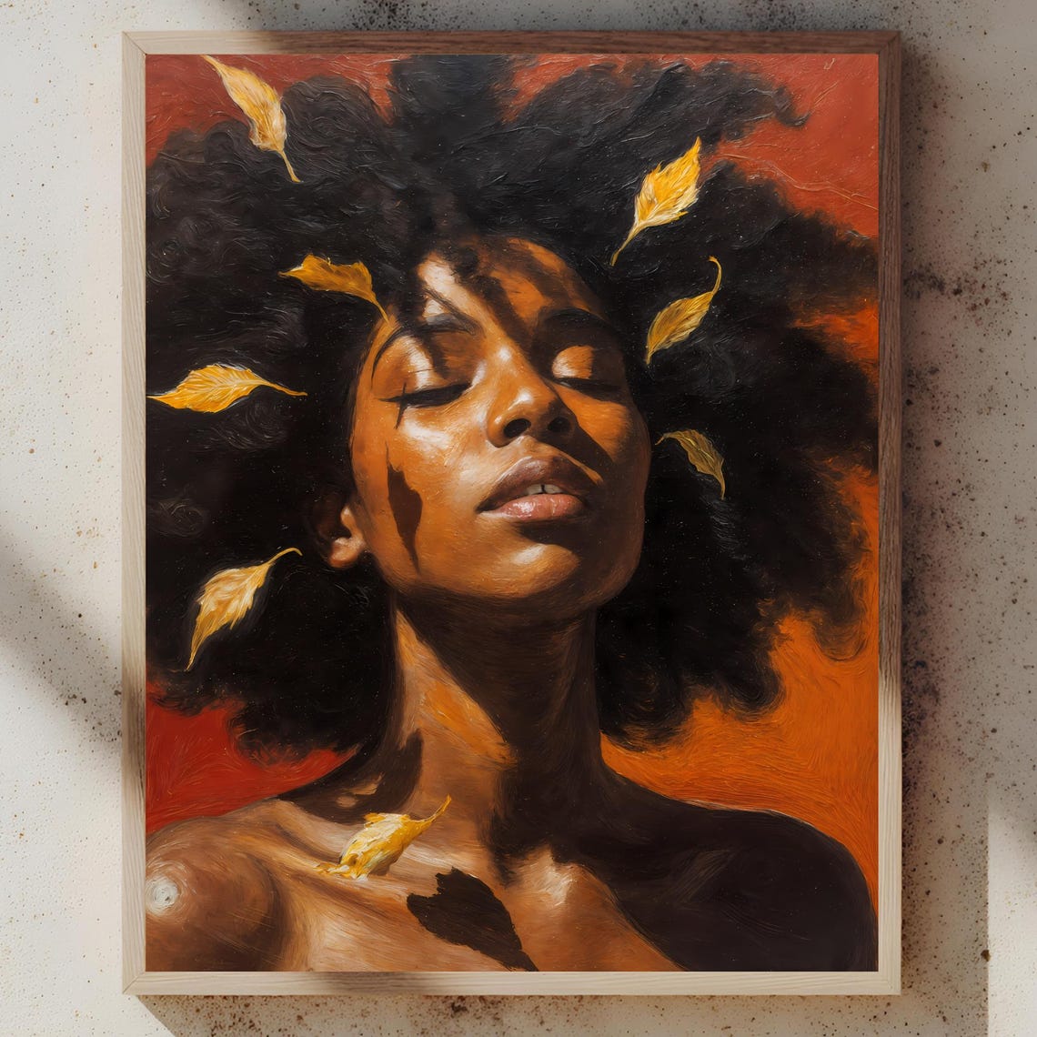 Black Woman Portrait Poster Style Autumn Leaves Poster Wall Art ...
