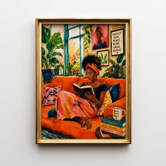 Black Woman Reading And Contemporary Fauvist Book Lover Living Poster ...