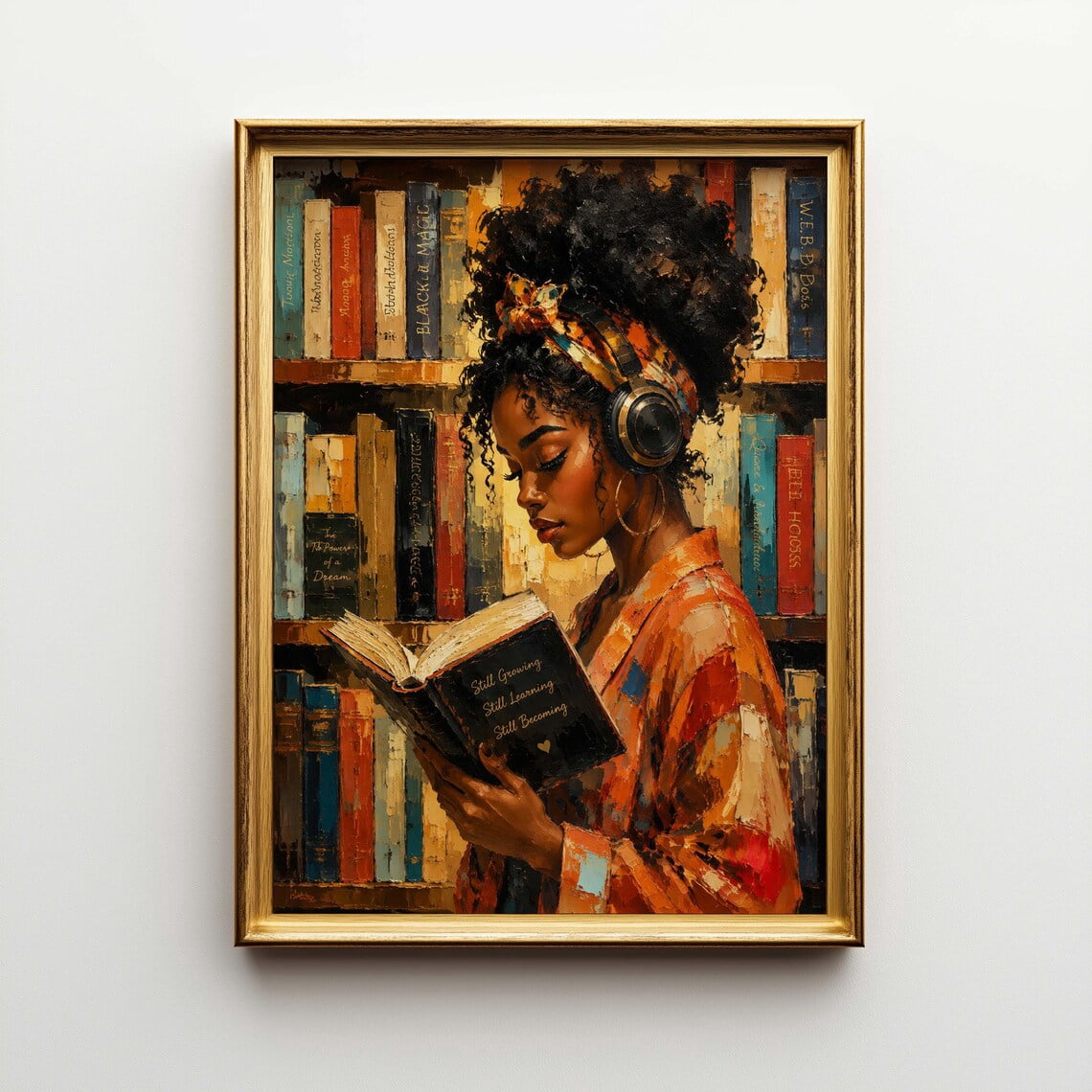 Black Woman Reading And Impasto Library Book Lover Poster Unframed ...