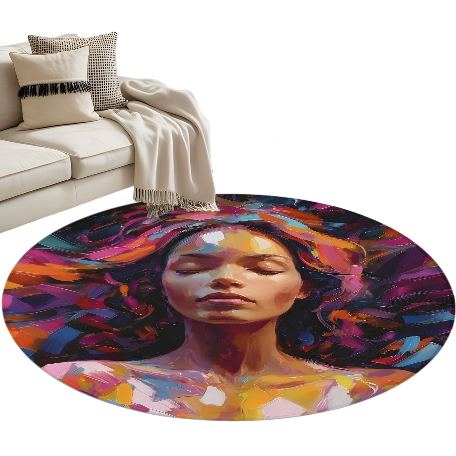 Black Woman Round Rug 4ft Washable Circle Entryway Rugs Non Slip ...