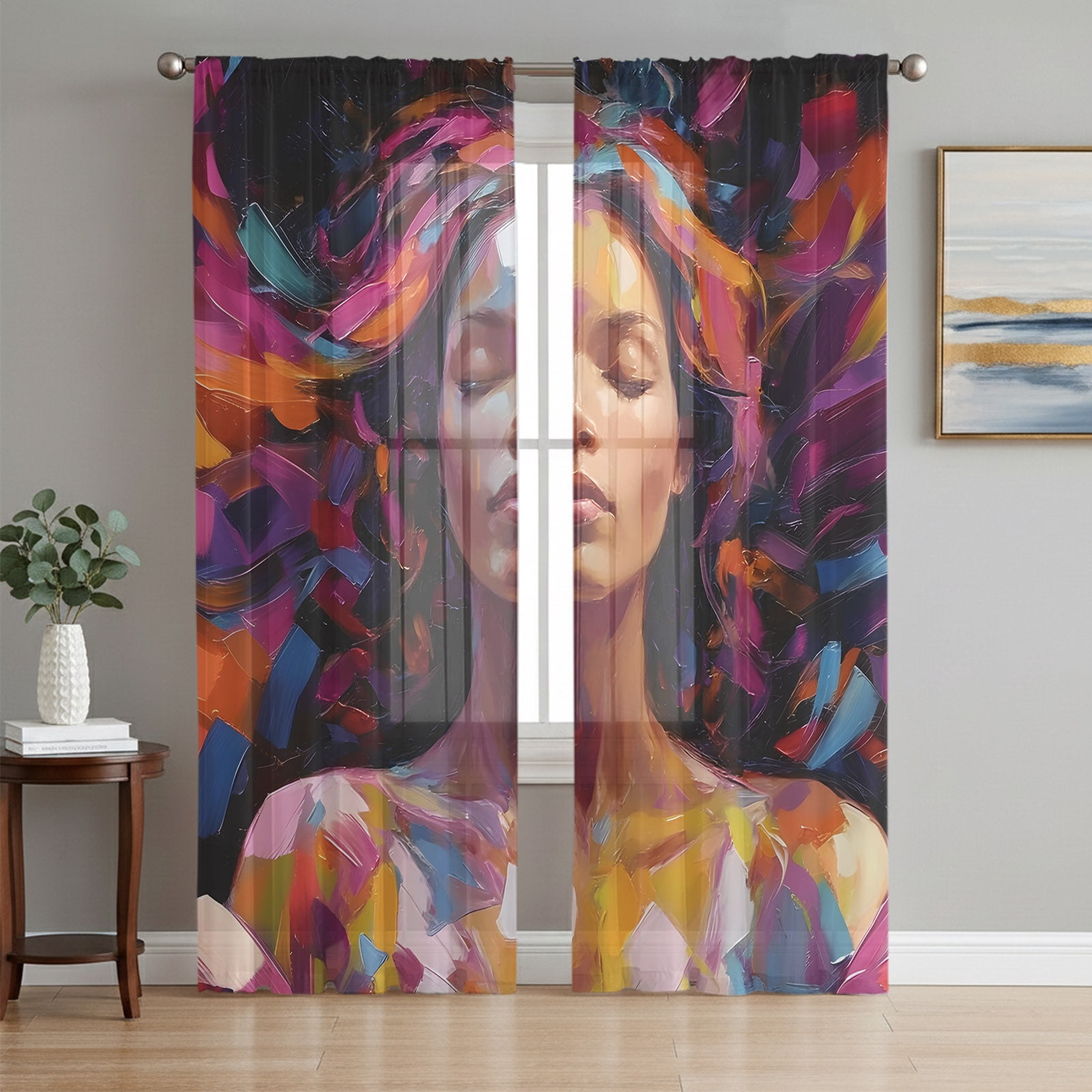 Black Woman Sheer Curtains for Living Room Bedroom, Colorful Abstract ...