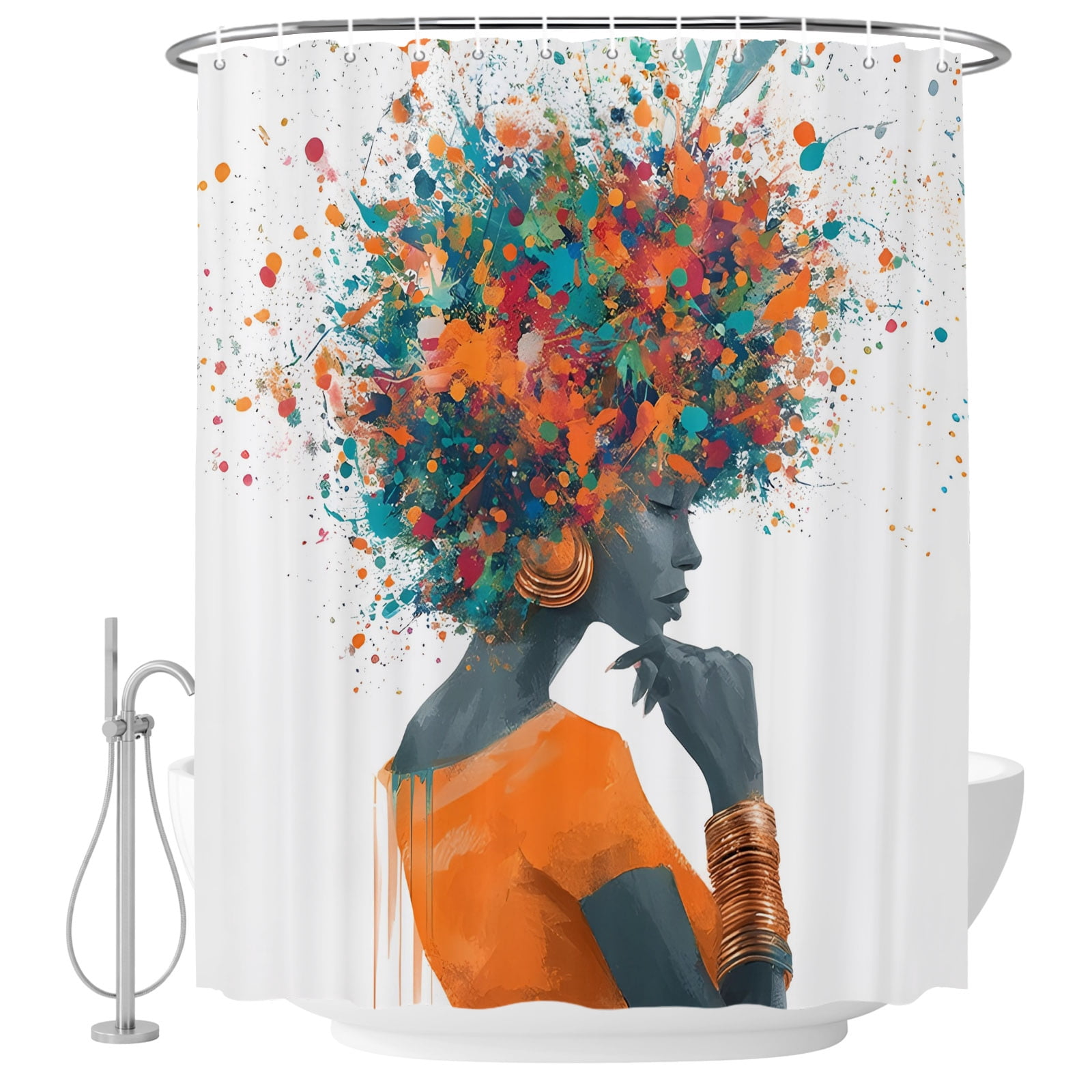 Black Woman Shower Curtain for Bathroom, African American Colorful Hair ...