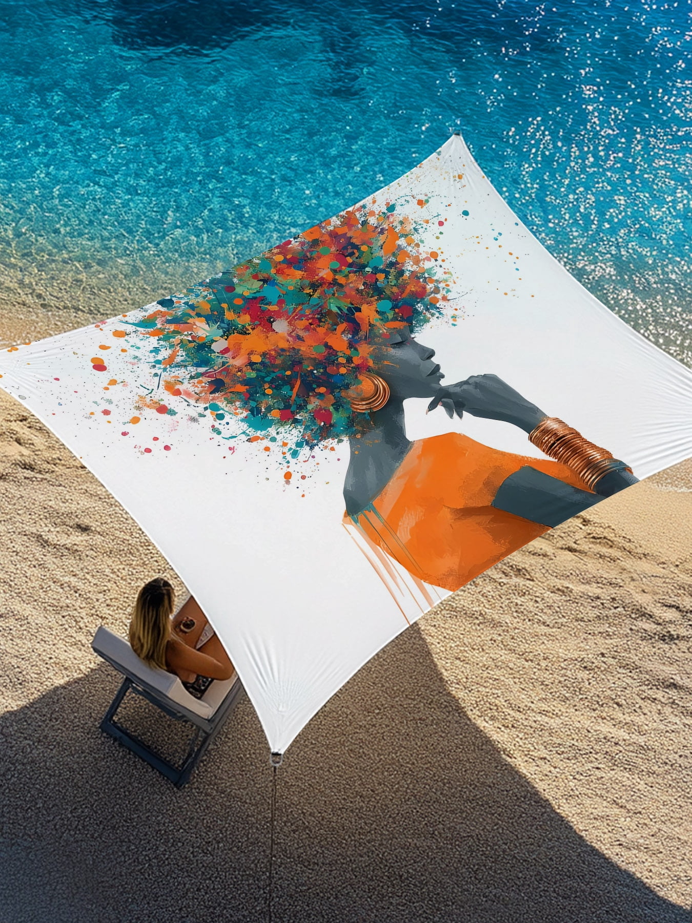 Black Woman Sun Shade Sail 6.5' x 10', African American Colorful Hair ...