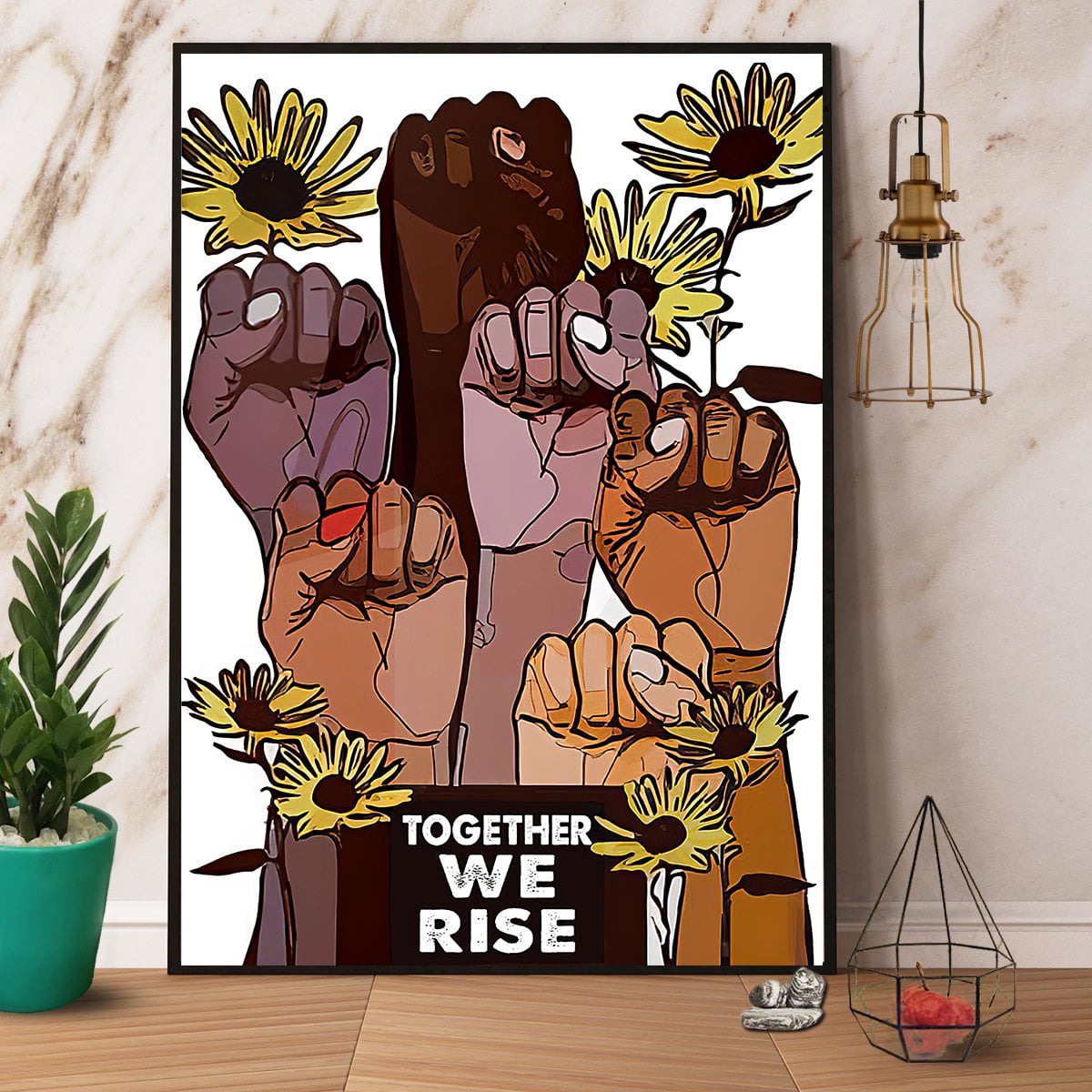 Black Woman Sunflower Together We Rise Poster No Frame Matte Wall Art Decor 11 x 17 Inch Poster ...