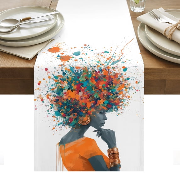 Black Woman Table Runner African American Colorful Hair Abstract Art ...