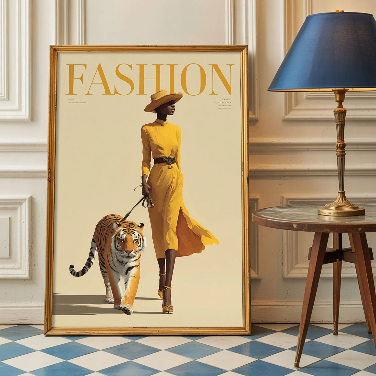 Black Woman Walking Tiger Poster Retro Fashion Luxury Wall Art Feminist ...