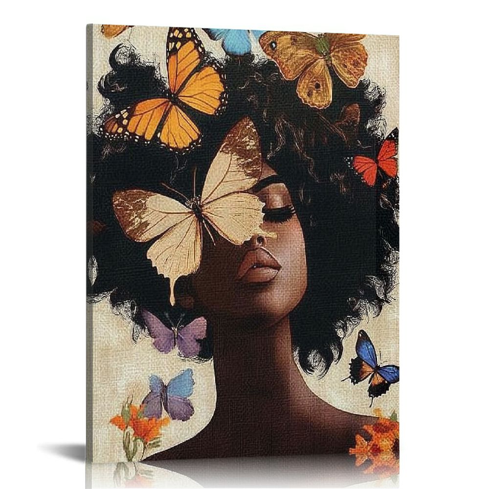 Black Woman Wall Art Canvas Poster Decorative with Frame (11.5×15 inch), African American Wall ...