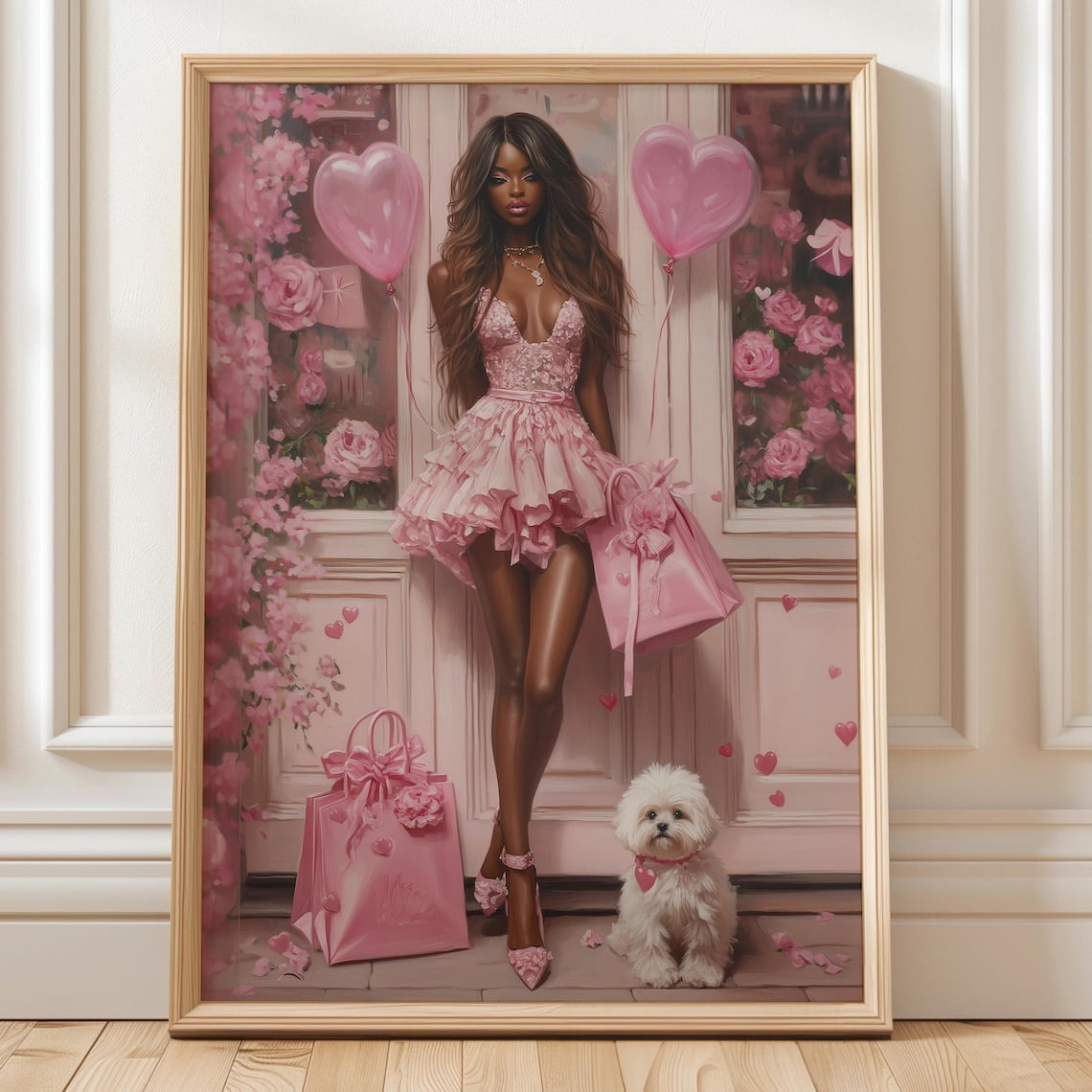 Black Woman Wall Art, Glam Pink Boutique Fashion Print, Unframed Paper ...