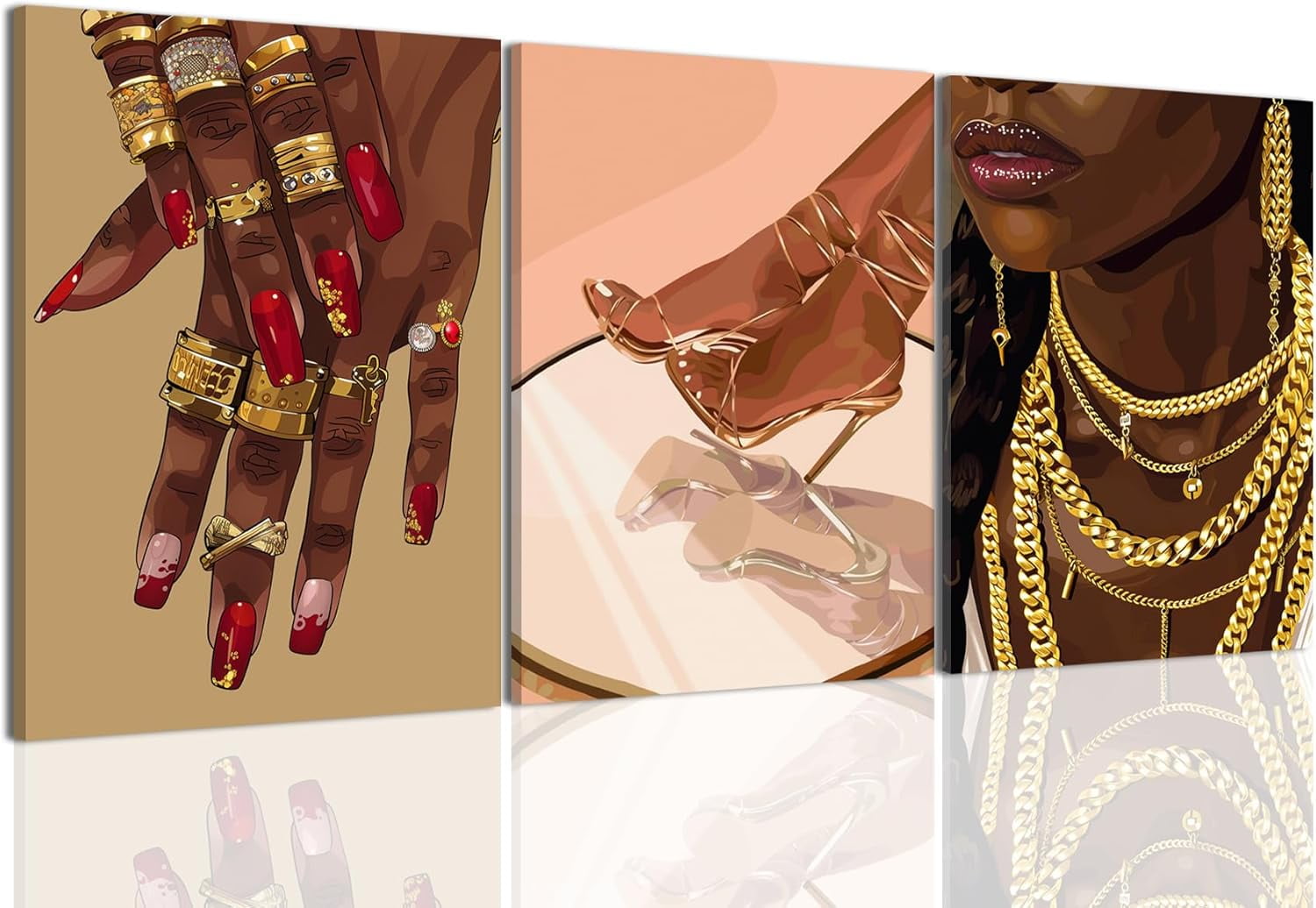 Black Woman Wall Art Set of 3 Fashion African American Women Wall Decor Trendy Abstract Black ...