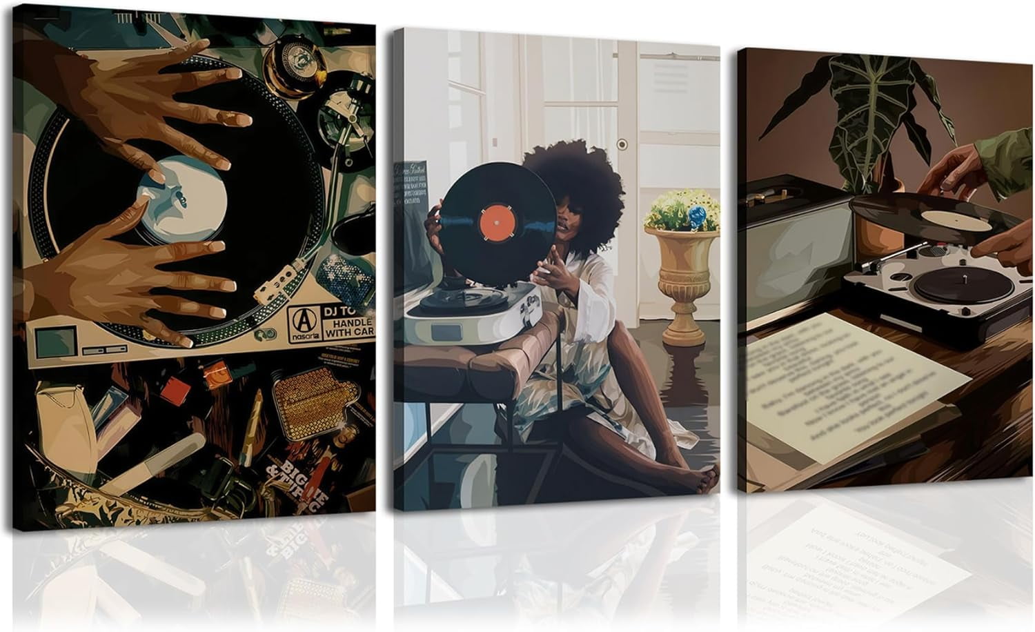 Black Woman Wall Art Set of 3 Large Trendy African American Women Wall Decor Abstract Black Girl ...