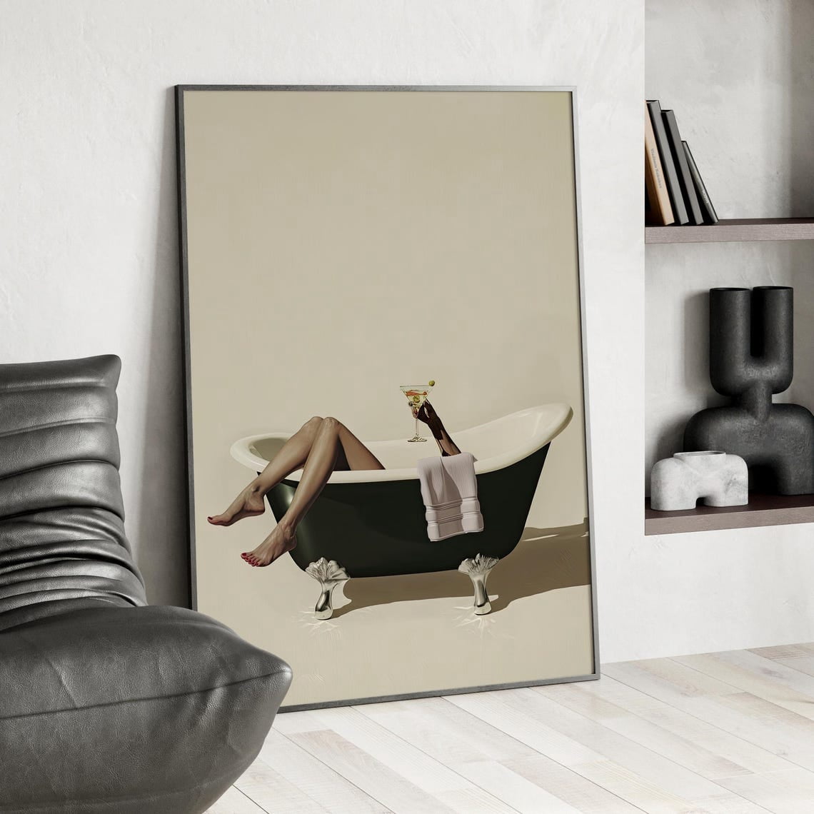 Black Woman in Bathtub with Dirty Martini Poster Funny Bathroom Wall ...