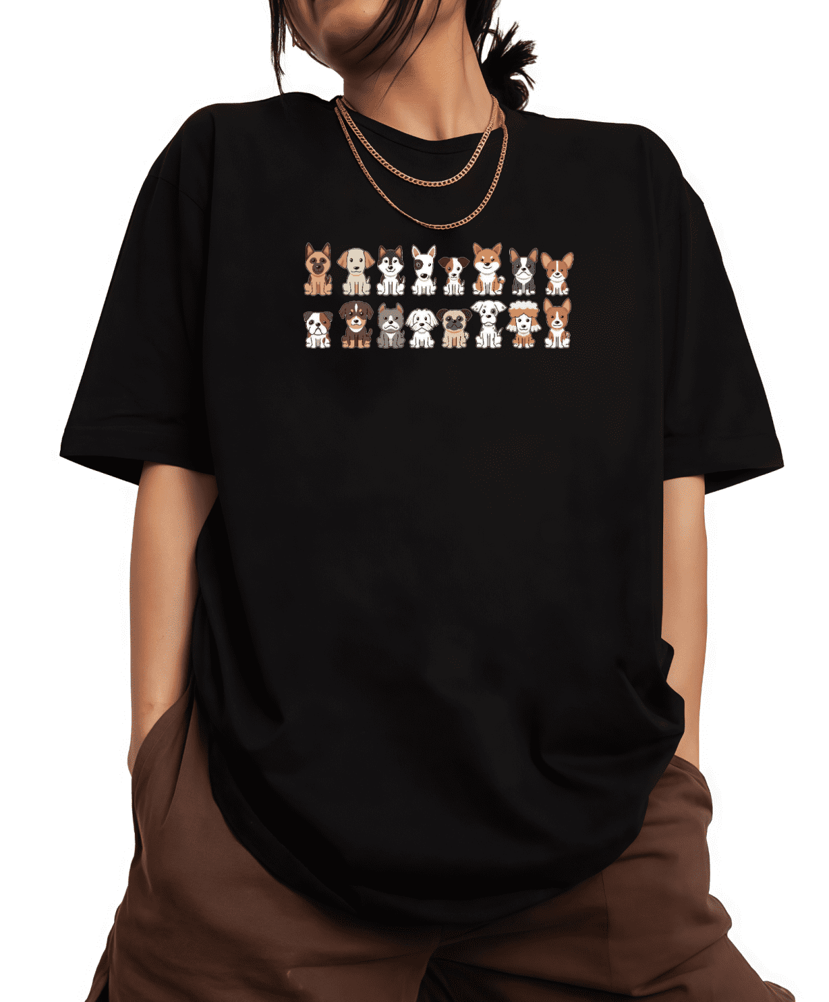 Black Womans Graphic Tees Print Tshirt Shirts S-5XL Cute Puppy Grid ...